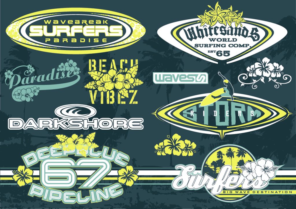 Surf Flower Tree Wave Graphic – T Shirt Stock Art