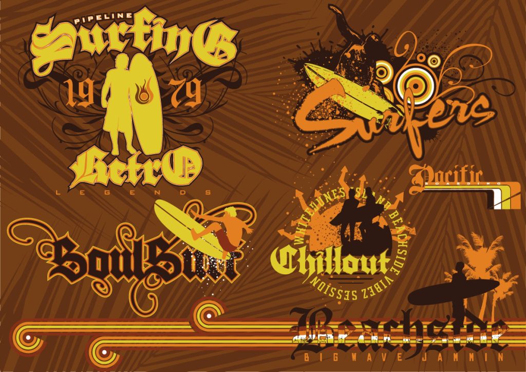 Surf Surfing Surfer Splatter Palm Trees – T Shirt Stock Art